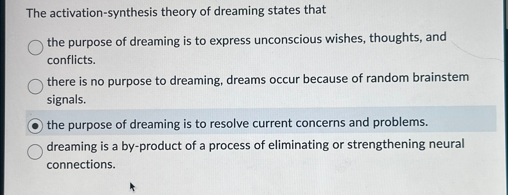 Solved The activation-synthesis theory of dreaming states | Chegg.com