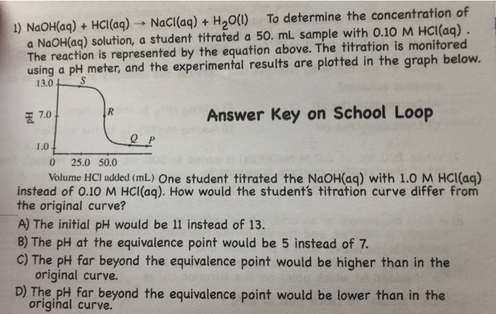 Solved 1) NaOH(aq) + HCl(aq) - NaCl(aq) + H2O(1) To | Chegg.com