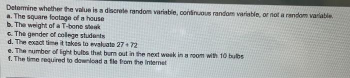 Solved Determine whether the value is a discrete random | Chegg.com