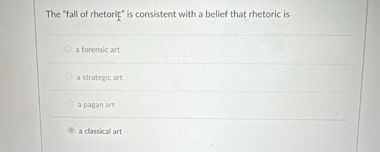 Solved The "fall of rhetorify" is consistent with a belief | Chegg.com