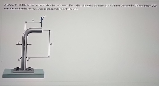 Solved Aload of P=370N ﻿acts on a curved steel rod as shown. | Chegg.com