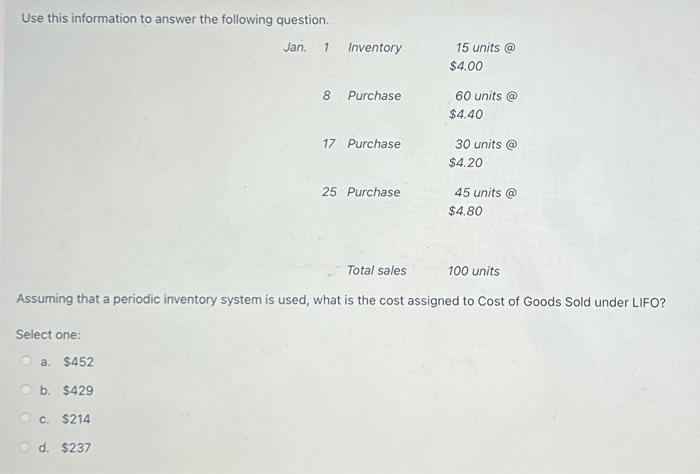 Solved Use this information to answer the following | Chegg.com