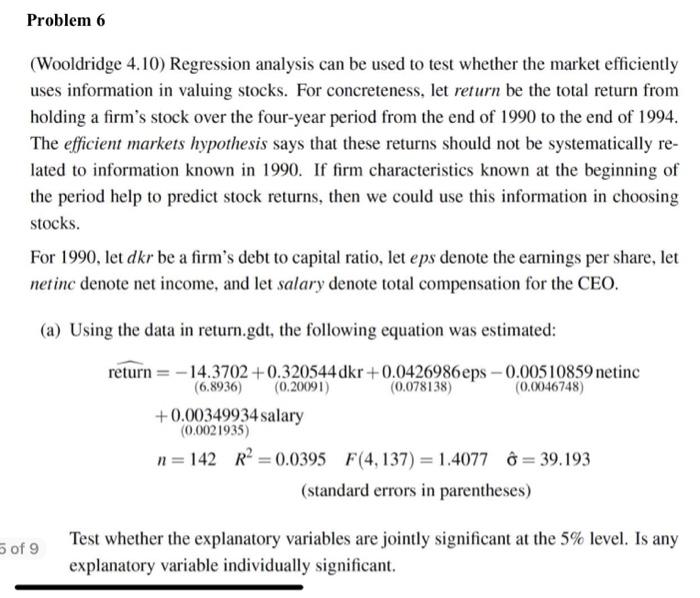 Solved Problem 6 (Wooldridge 4.10) Regression analysis can | Chegg.com