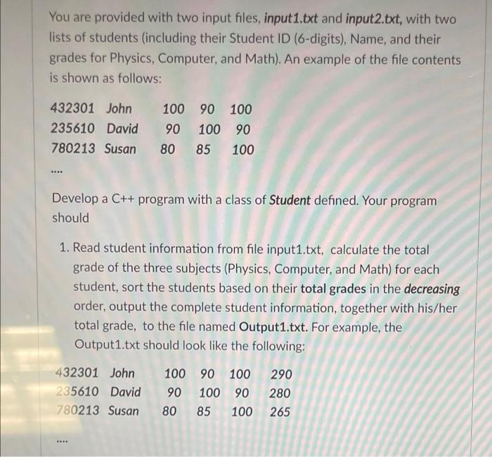 Solved You are provided with two input files, input1.txt and | Chegg.com