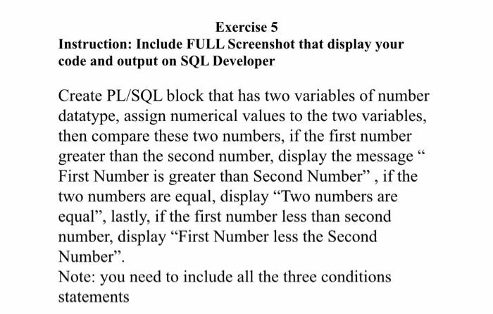 Solved Exercise 5 Instruction: Include FULL Screenshot that | Chegg.com