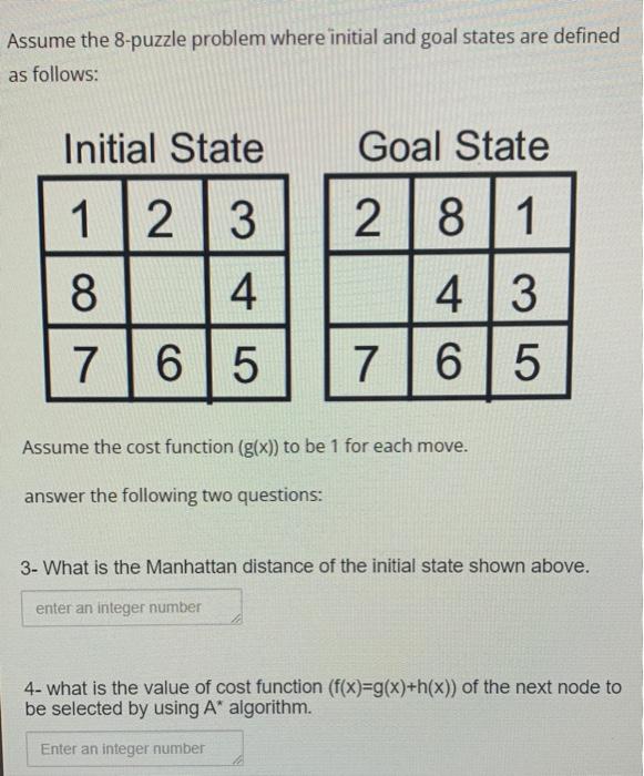 Solved Assume the 8-puzzle problem where initial and goal | Chegg.com