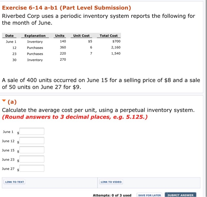 Solved Exercise 6-14 a-b1 (Part Level Submission) Riverbed | Chegg.com