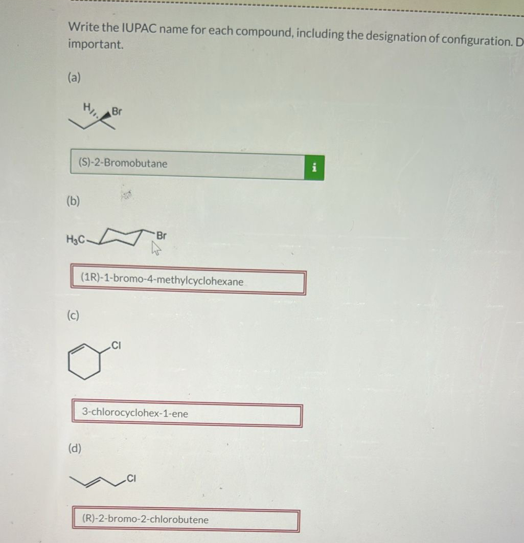 Solved Write the IUPAC name for each compound, including the | Chegg.com