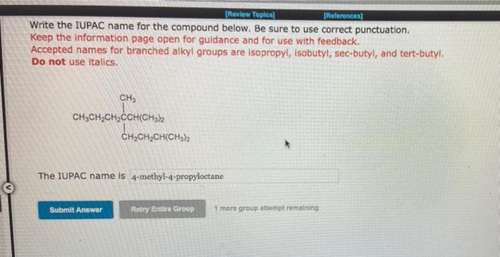 Solved (Review Topics [References) Write the IUPAC name for | Chegg.com