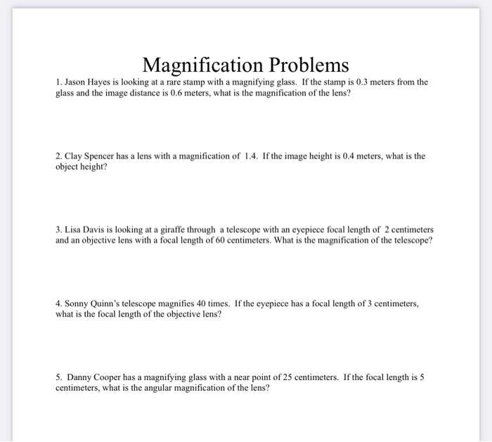 Solved Magnification Problems 1. Jason Hayes is looking at a | Chegg.com