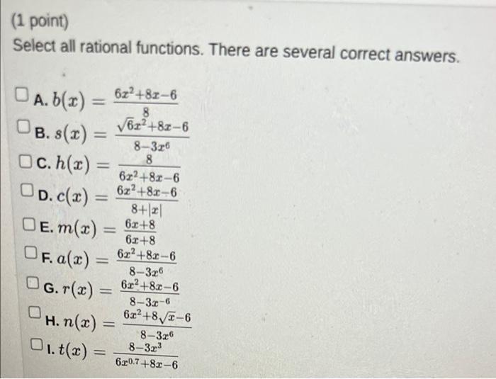 Solved (1 point) Select all rational functions. There are | Chegg.com