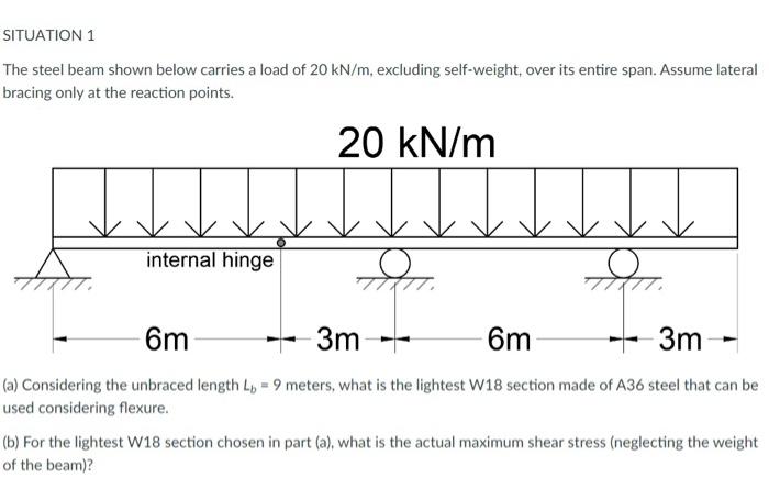 Solved SITUATION 1 The steel beam shown below carries a load | Chegg.com