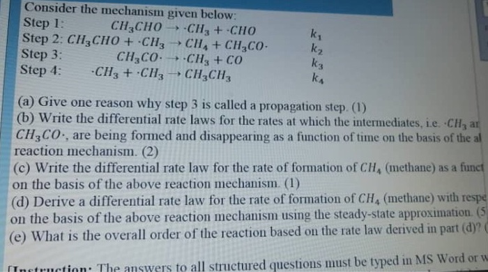 Solved Consider the mechanism given below: Step 1: CH2CHO | Chegg.com