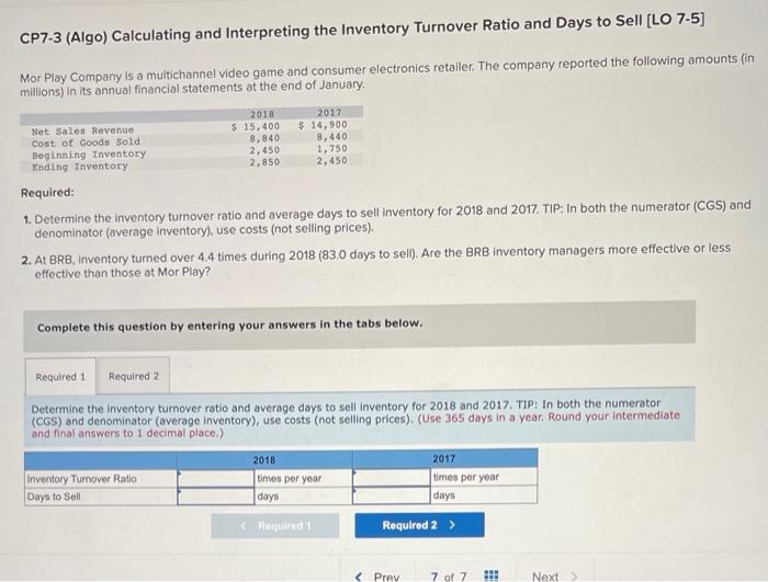 Solved CP7-3 (Algo) Calculating and Interpreting the | Chegg.com