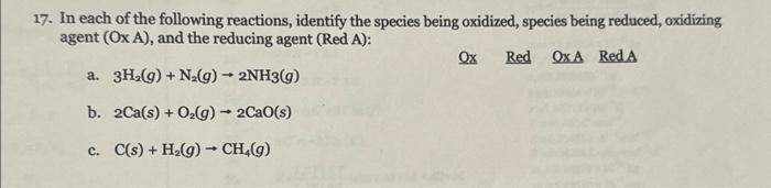 Solved 17. In each of the following reactions, identify the | Chegg.com