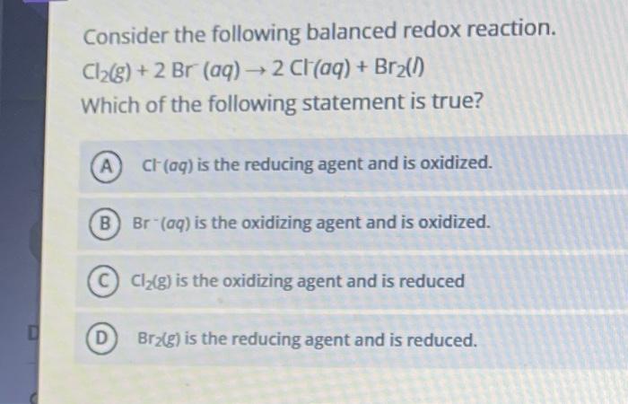 Solved Consider the following balanced redox reaction. | Chegg.com