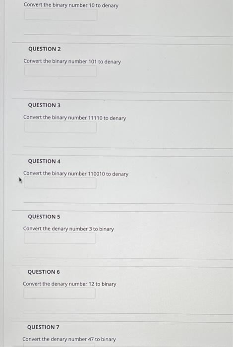 Solved Convert the binary number 10 to denary QUESTION 2 | Chegg.com