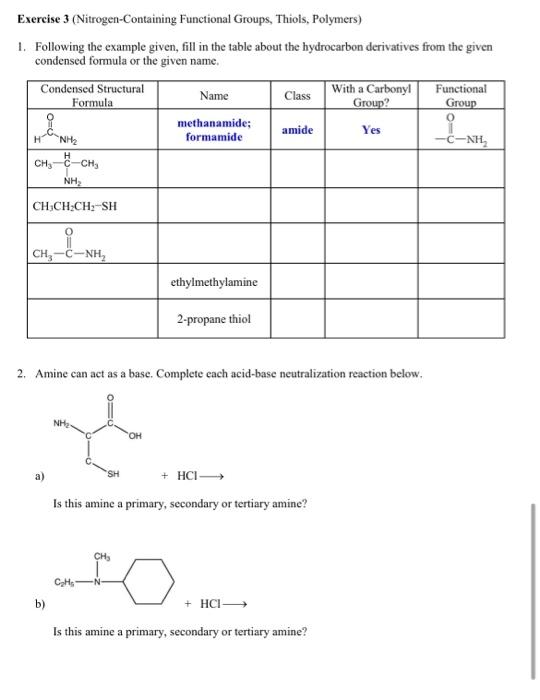 Solved Exercise 3 Nitrogen Containing Functional Groups