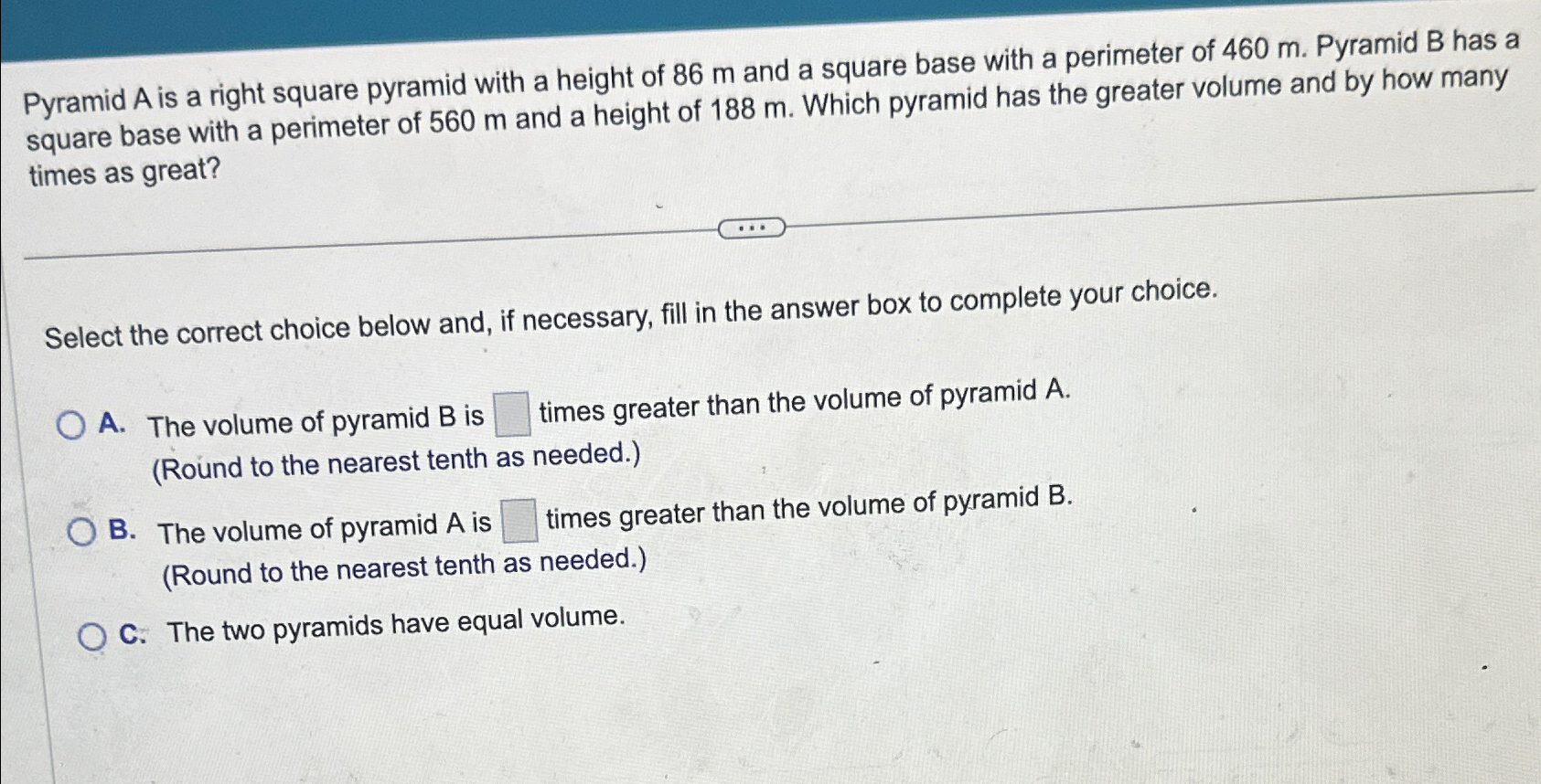Solved Pyramid A ﻿is a right square pyramid with a height of | Chegg.com