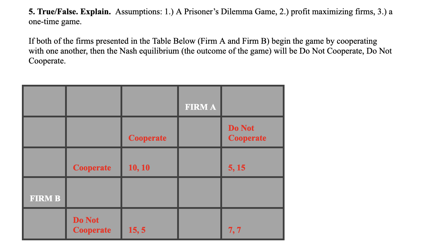 Solved 5. ﻿True/False. ﻿Explain. ﻿Assumptions: 1.) ﻿A | Chegg.com