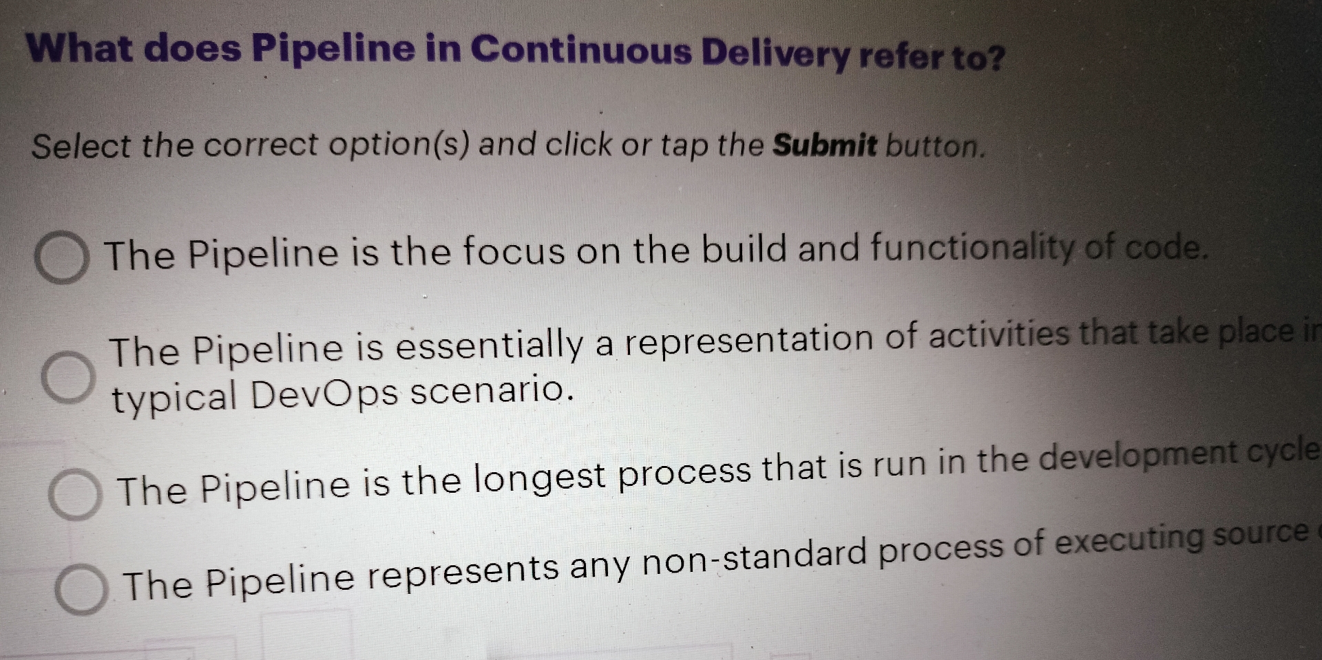 Solved What does Pipeline in Continuous Delivery refer | Chegg.com