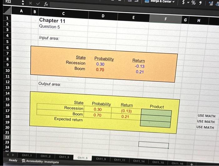 Solved Output area:Question 5. Calculating Expected Return | Chegg.com