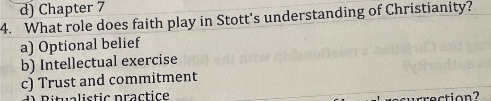 Solved 4. ﻿What role does faith play in Stott's | Chegg.com