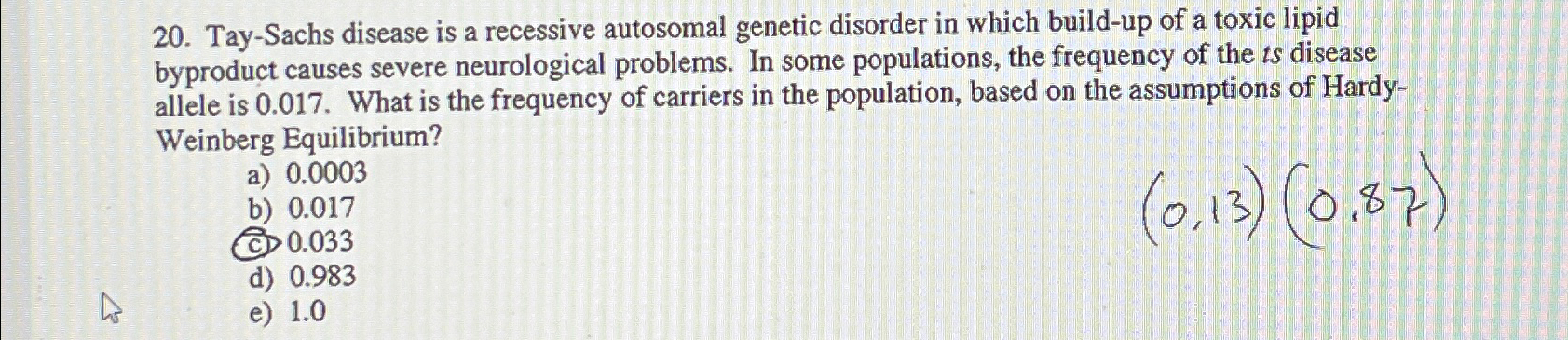 Solved Tay-Sachs disease is a recessive autosomal genetic | Chegg.com