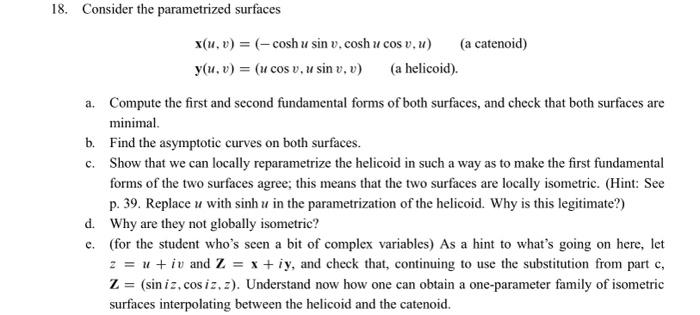 Solved 18. Consider the parametrized surfaces | Chegg.com