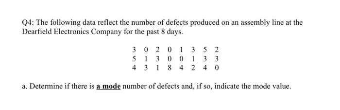 Solved Q4: The following data reflect the number of defects | Chegg.com