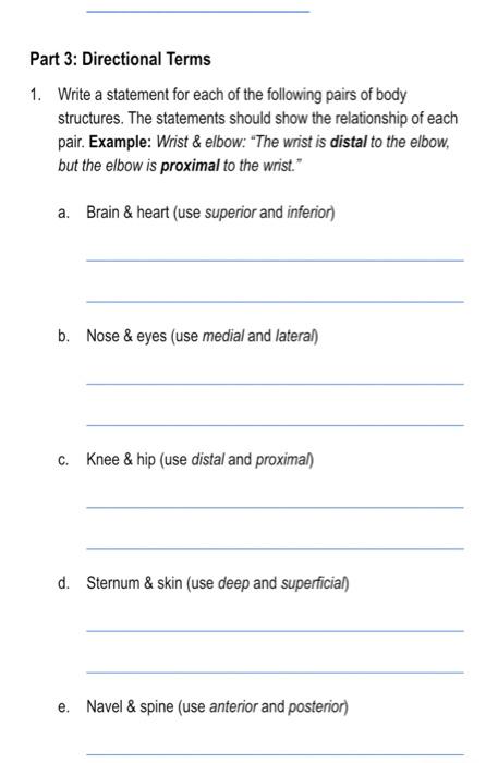 Solved Part 3: Directional Terms 1. Write a statement for | Chegg.com