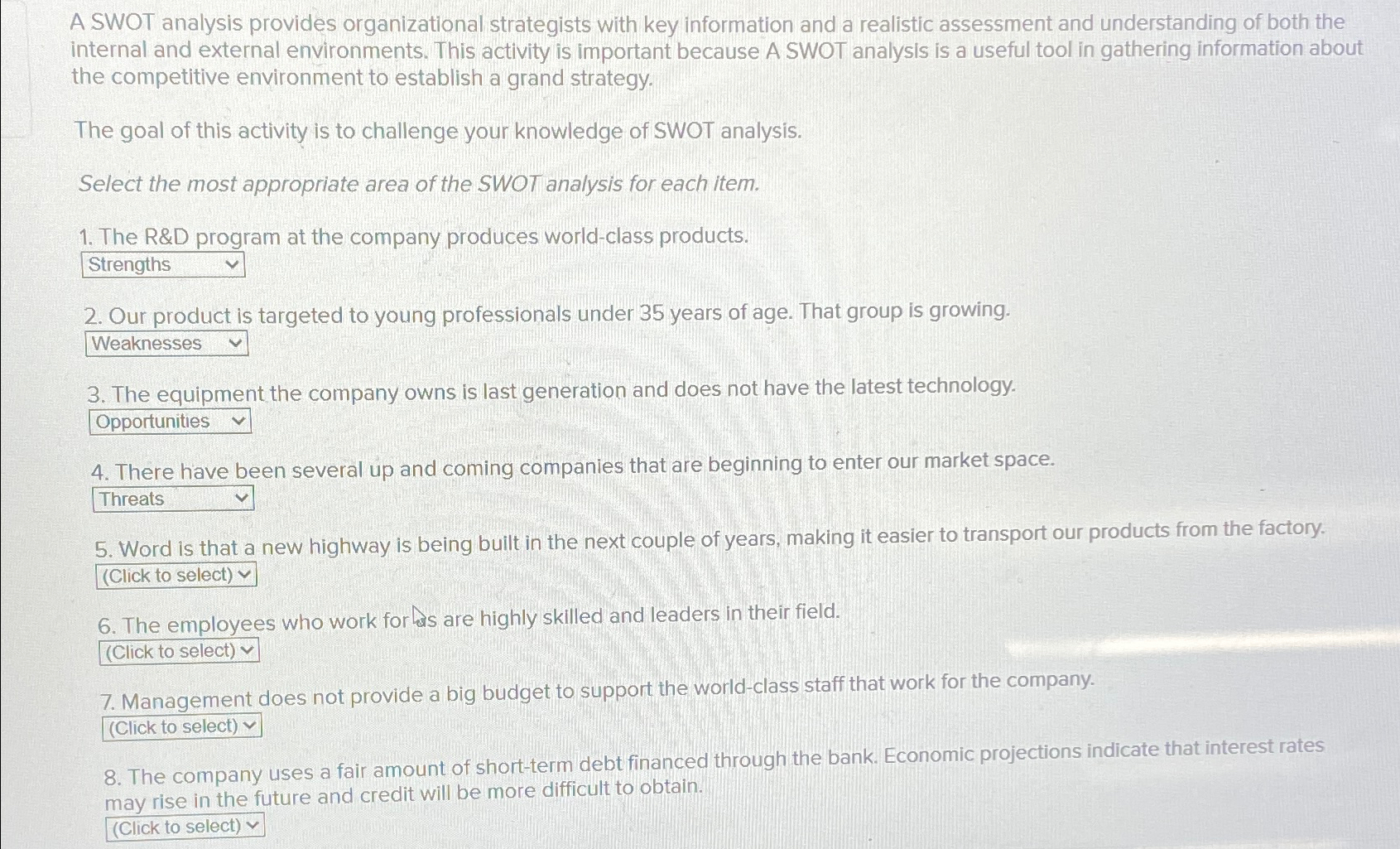 Solved A SWOT analysis provides organizational strategists | Chegg.com