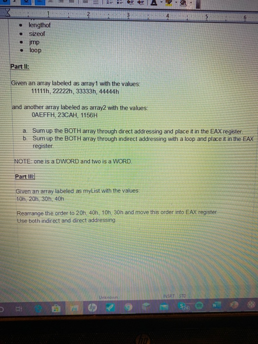 Solved Lengthof Sizeof • Jmp Loop Part Ii Given An Array 1882