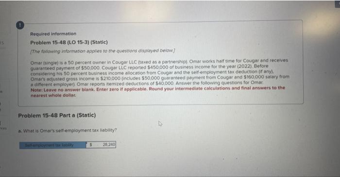 Solved Required information Problem 15-48 (LO 15-3) (Static) | Chegg.com