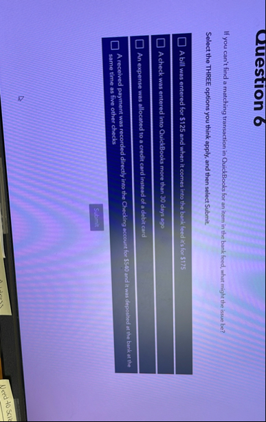 Solved Question 6If you can't find a matching transaction in | Chegg.com