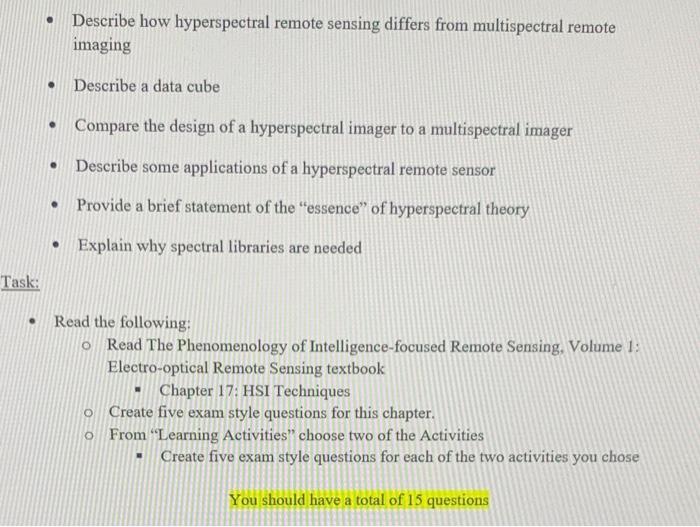 - Describe how hyperspectral remote sensing differs | Chegg.com