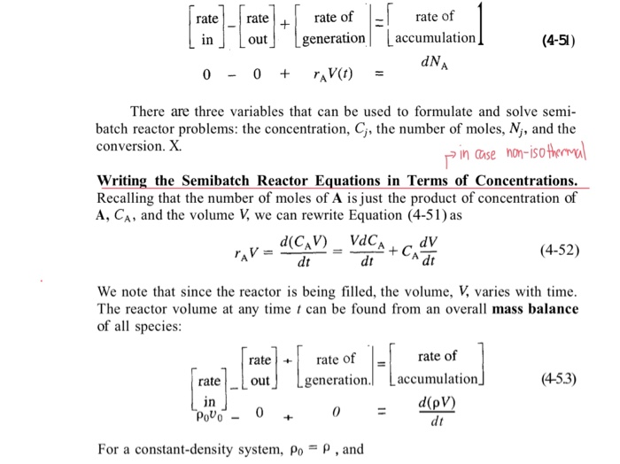 Solved writing the semibatch reactor equation in term of | Chegg.com