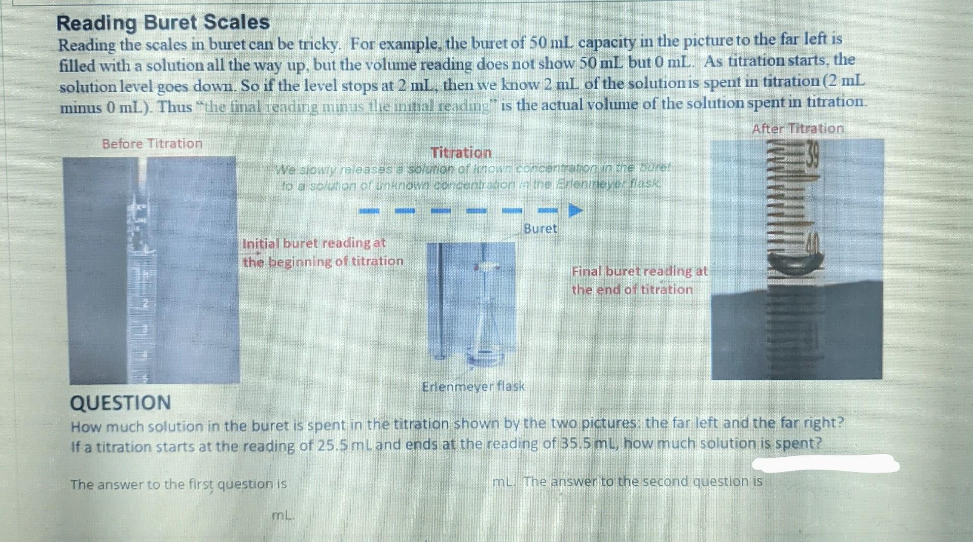Solved Reading Buret Scales Reading the scales in buret can | Chegg.com