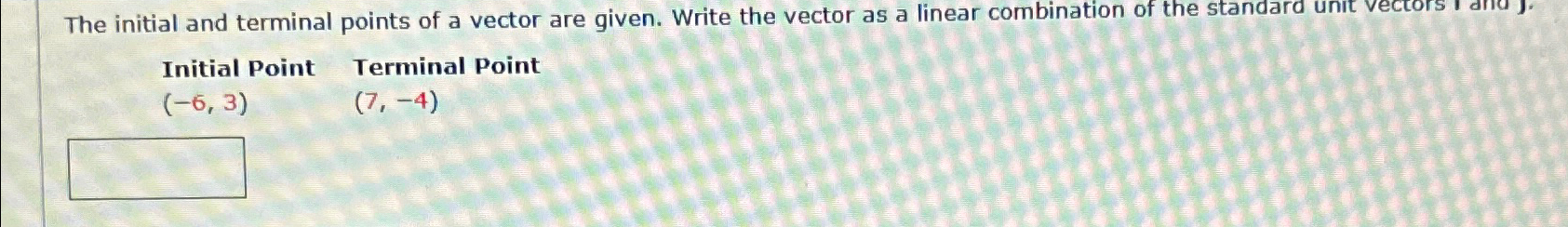 Solved The initial and terminal points of a vector are | Chegg.com