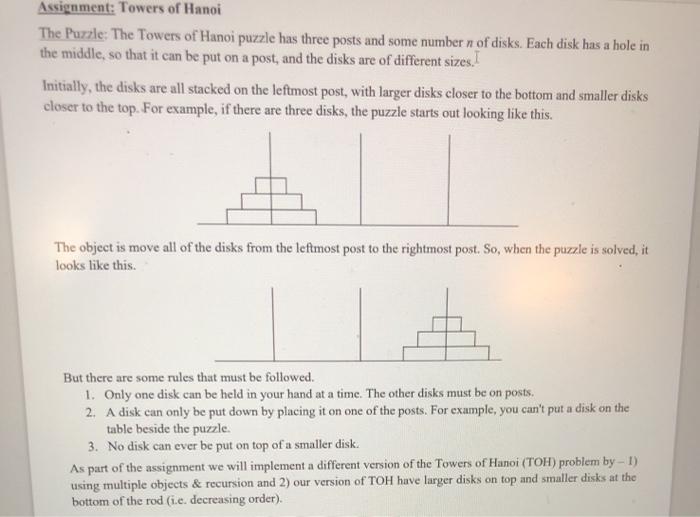 Solved Assignment: Towers of Hanoi The Puzzle: The Towers of | Chegg.com