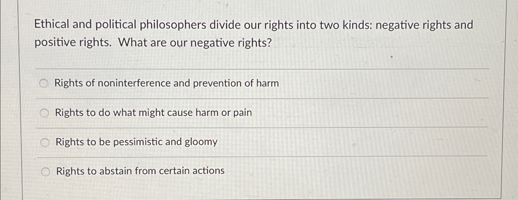 Solved Ethical and political philosophers divide our rights | Chegg.com