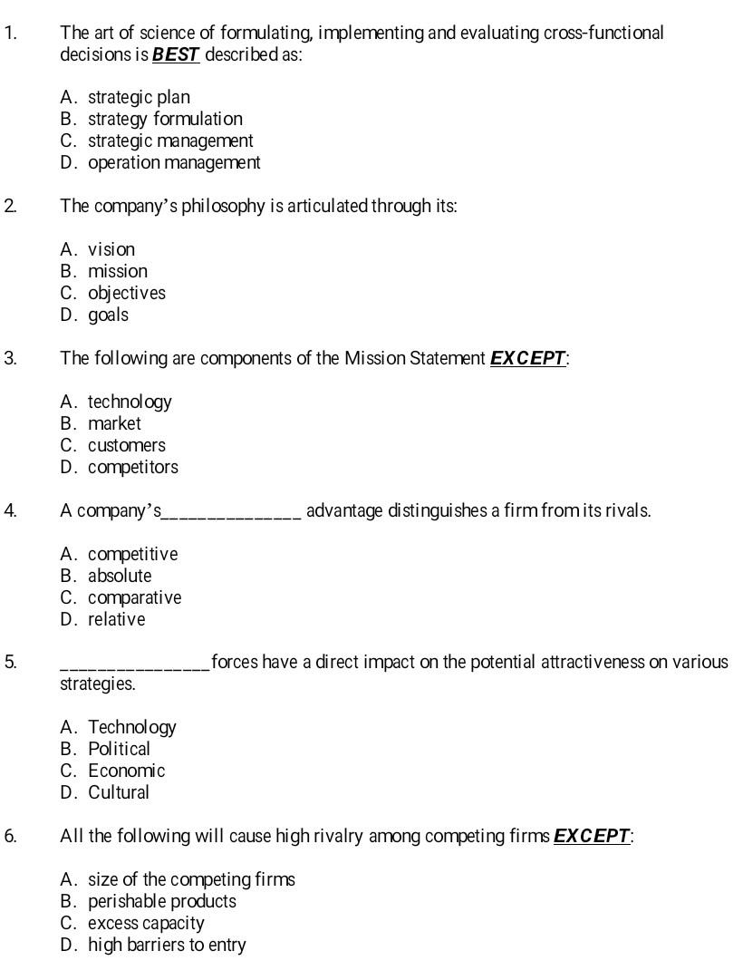 Solved 1. The art of science of formulating, implementing | Chegg.com