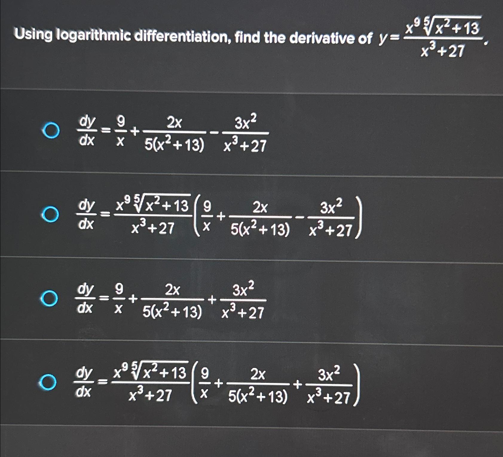 Solved Using logarithmic differentiation, find the | Chegg.com