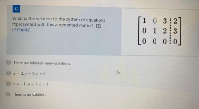 Solved 12 What is the solution to the system of equations | Chegg.com