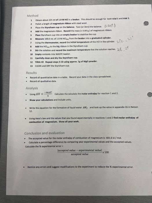 Solved Methed Resulis Analyis 12. Conclusion and | Chegg.com