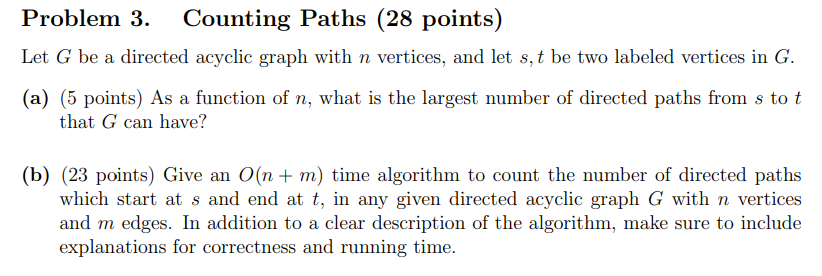 Solved Problem 3. ﻿Counting Paths (28 ﻿points)Let G ﻿be a | Chegg.com