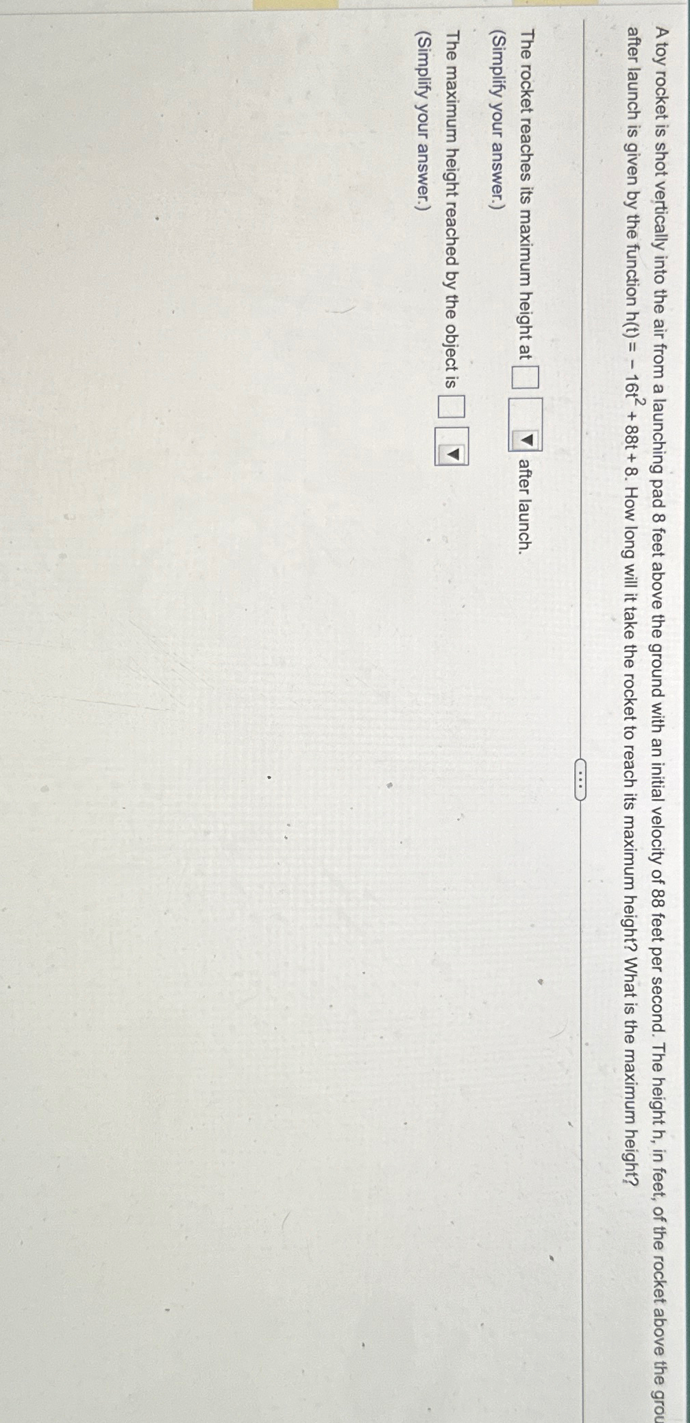 Solved A toy rocket is shot vertically into the air from a | Chegg.com