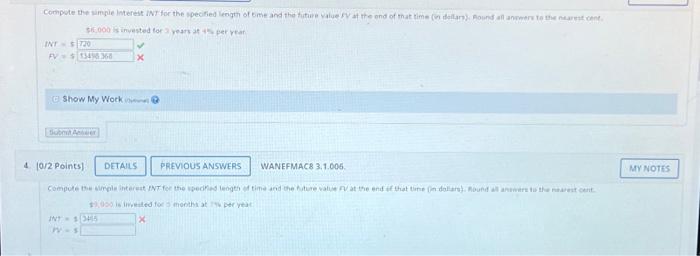 Solved Compute the simple interest INT for the specified | Chegg.com