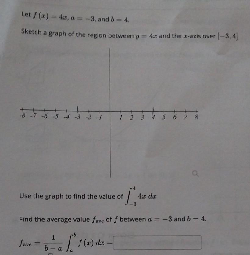 Solved Let f(x)=4x,a=−3, and b=4. Sketch a graph of the | Chegg.com
