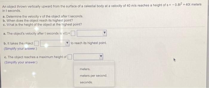 Solved An object thrown vertically upward from the surface | Chegg.com